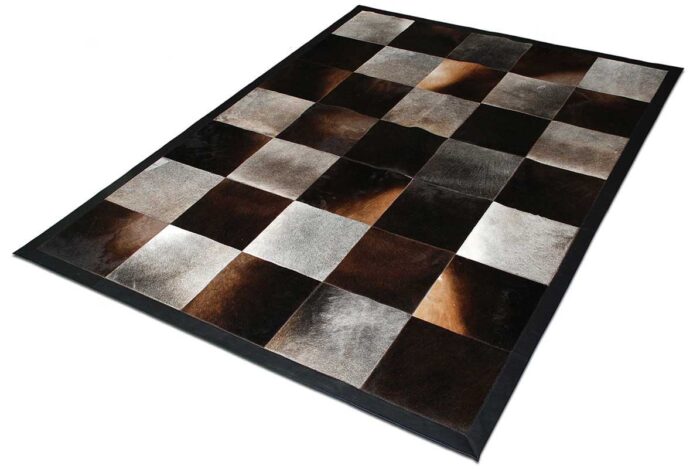 SQUARES Gray and Brown Patch Cowhide Rug | Shine Rugs