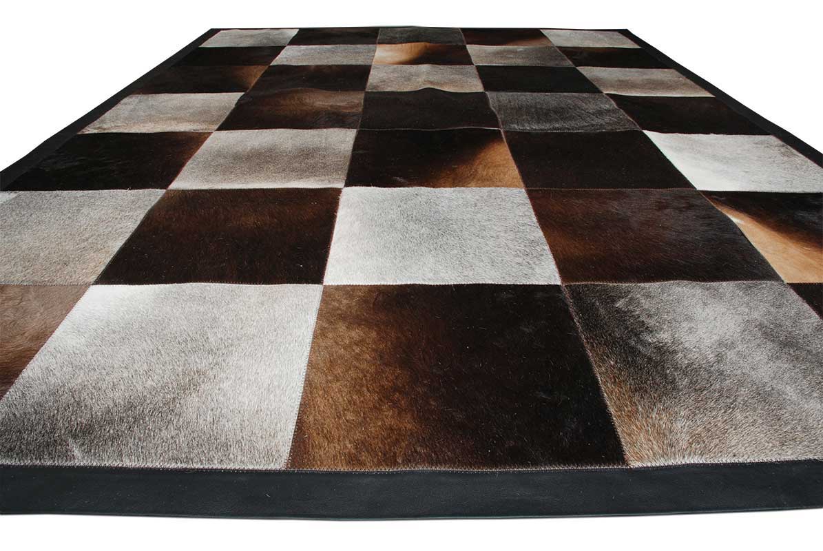 SQUARES Gray and Brown Patch Cowhide Rug | Shine Rugs