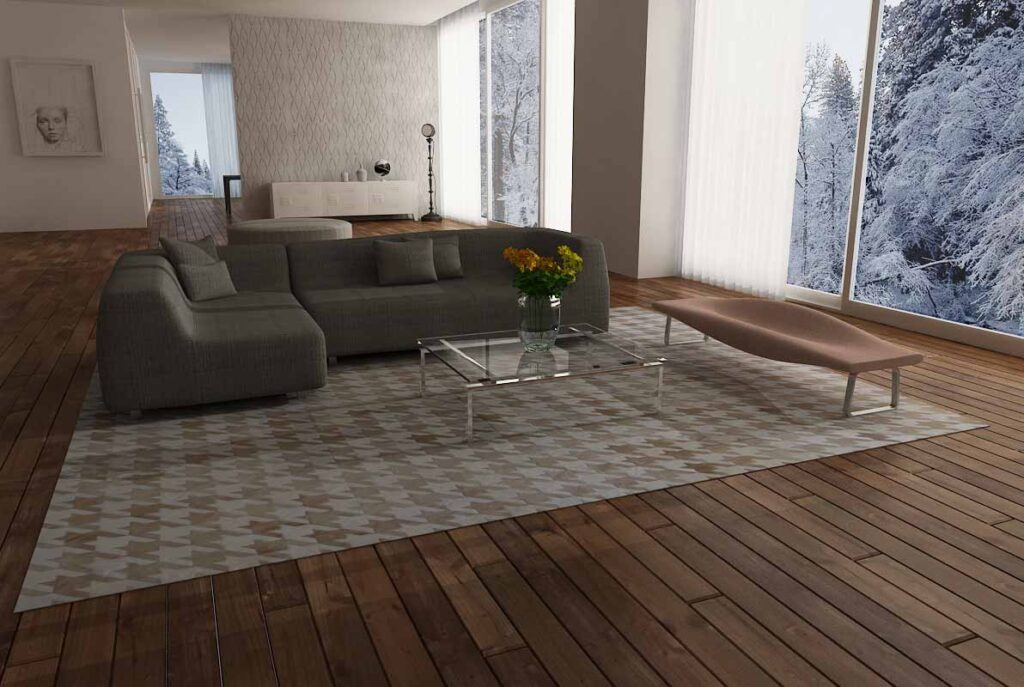 White and Beige HOUNDSTOOTH Cowhide Rug | Shine Rugs