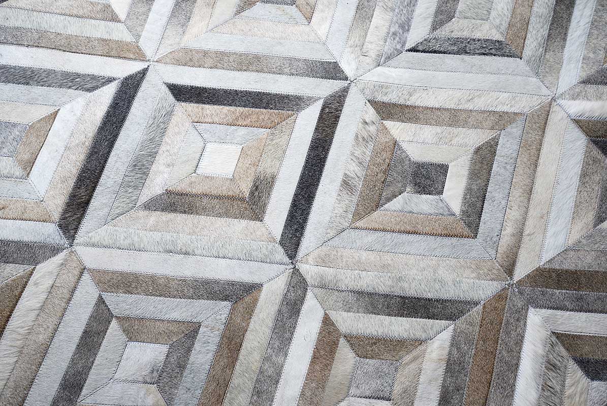 DIAMOND Taupe and Patch Cowhide Rug | Shine Rugs
