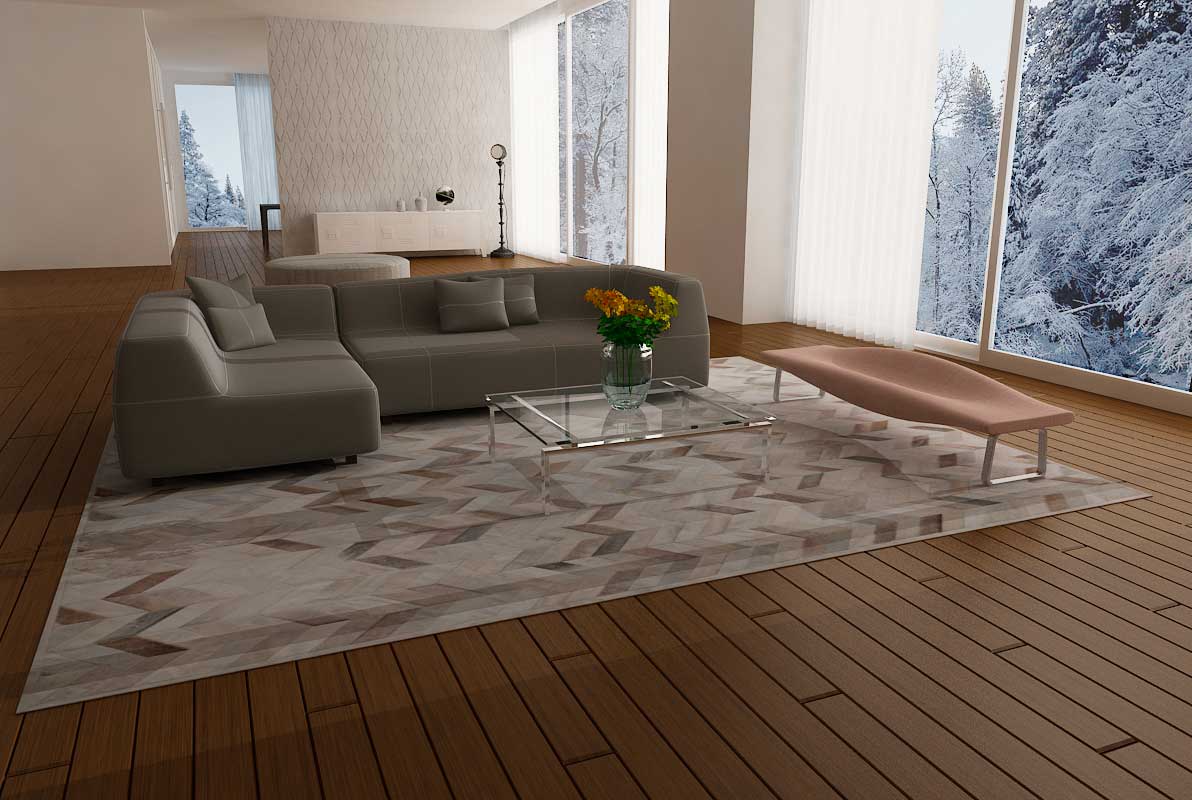 CHEVRON Taupe Patchwork Cowhide Rug | Shine Rugs