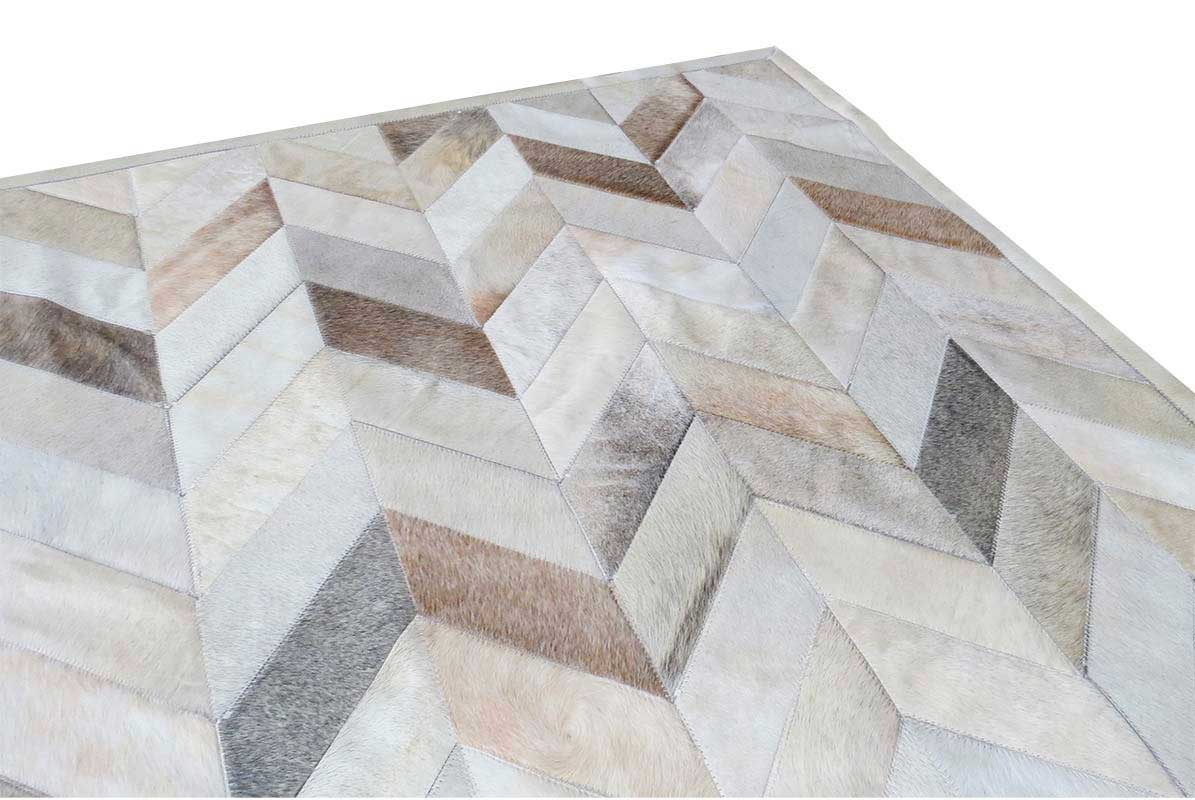 CHEVRON Taupe Patchwork Cowhide Rug | Shine Rugs